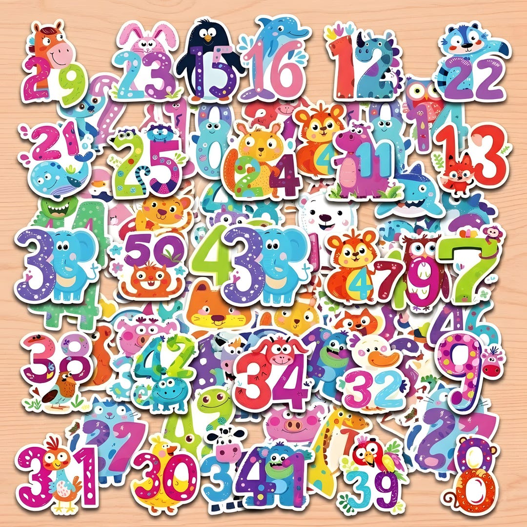 50pcs Funny Numbers Stickers,cartoon Number Stickers,vinyl Colored ...