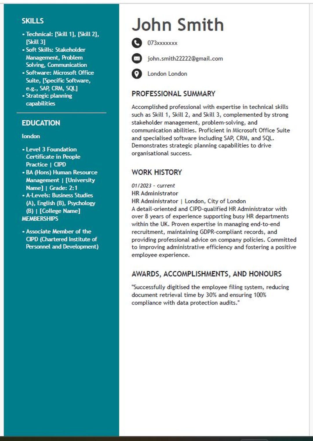 Minimal Adobe Acrobat Template: Clean HR Resume Layout (digital ...