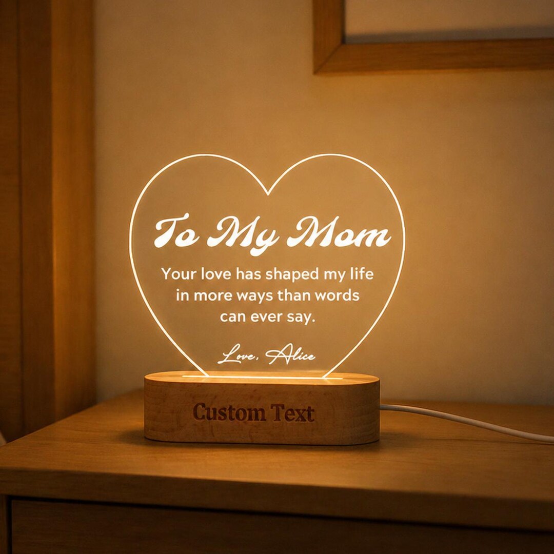 Personalized Mom Message Night Light, to My Mom Light, Custom Heart ...