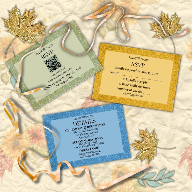 Oak & Acorn Art Nouveau Wedding Invitation Template, Canva, 17 ...