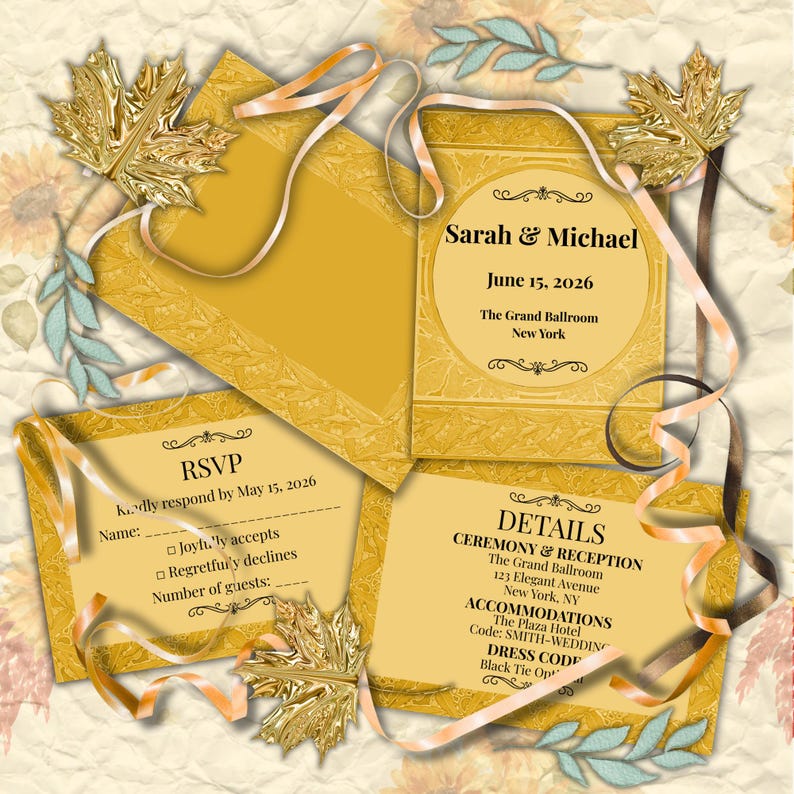 Oak & Acorn Art Nouveau Wedding Invitation Template, Canva, 17 ...