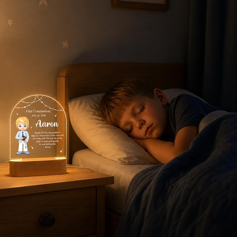 Personalized First Communion Night Light, Custom Baptism Acrylic Lamp ...