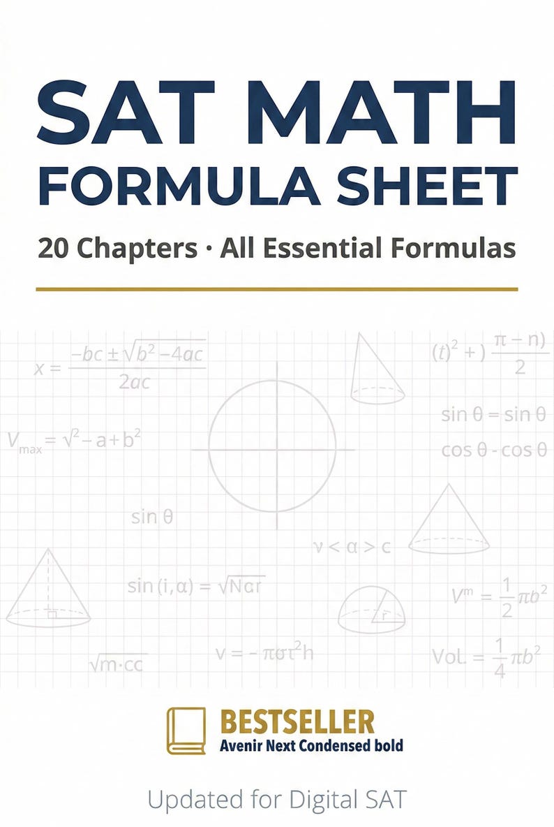Digital SAT Math Formula Worksheet Downloadable PDF — Updated 2026 Prep ...