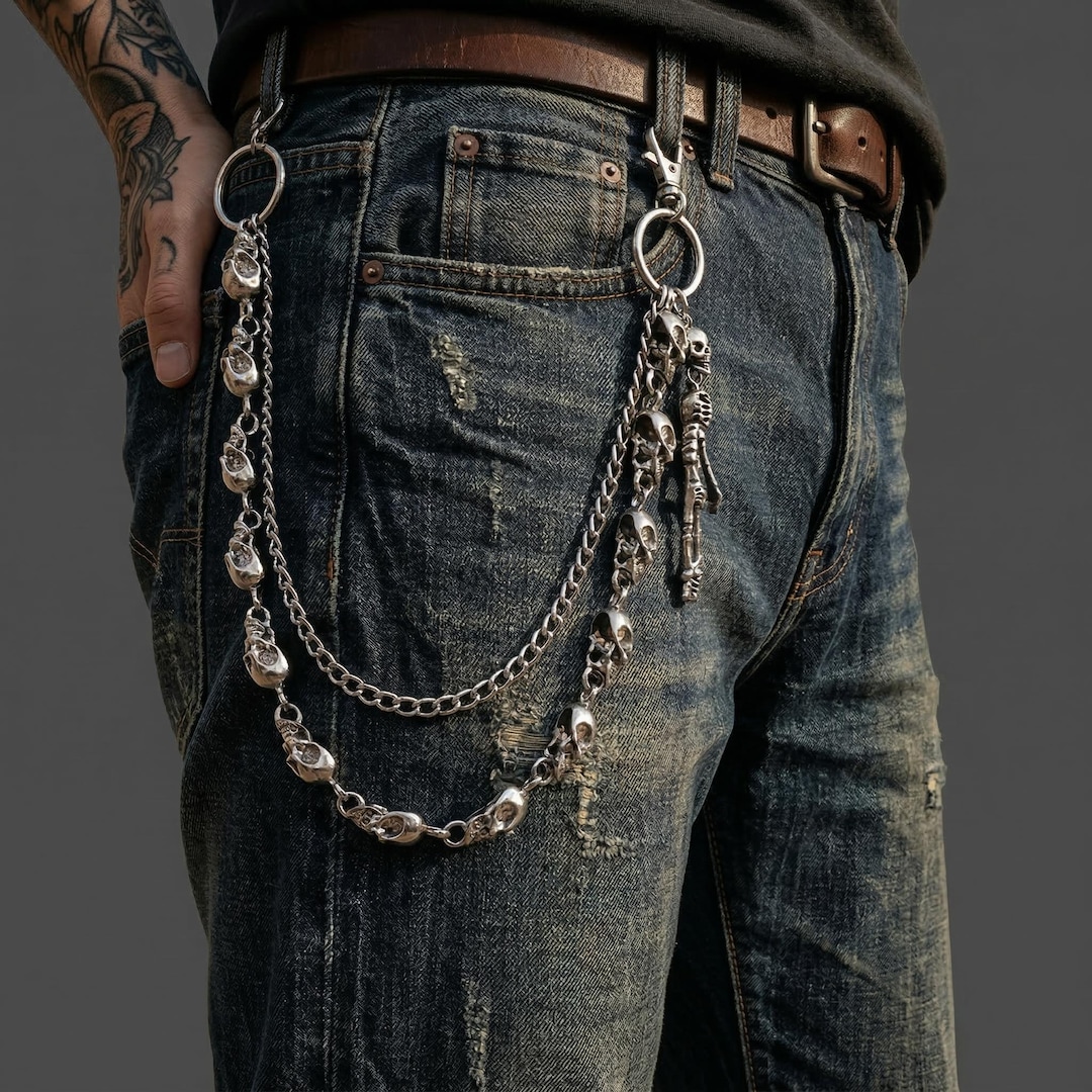 Double Layer Skull Wallet Chain, Gothic Punk Biker Jeans Pant Chain - Etsy