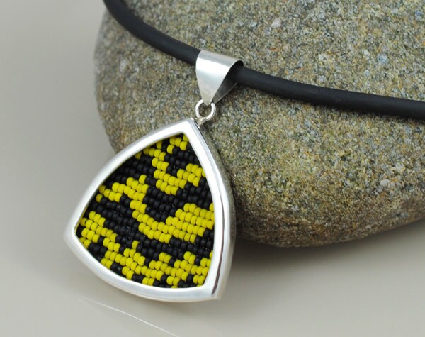 Locust Underwing Beadwork and Sterling Silver Pendant Necklace ...