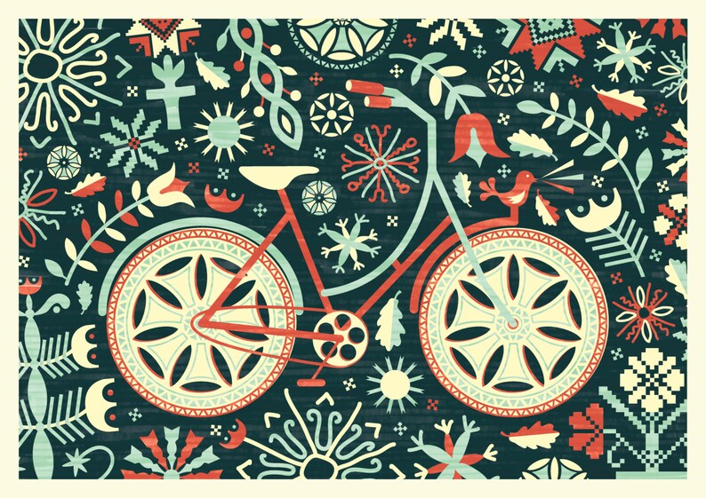 Floral Bicycle Art Print A3 Housewarming Gift Christmas - Etsy