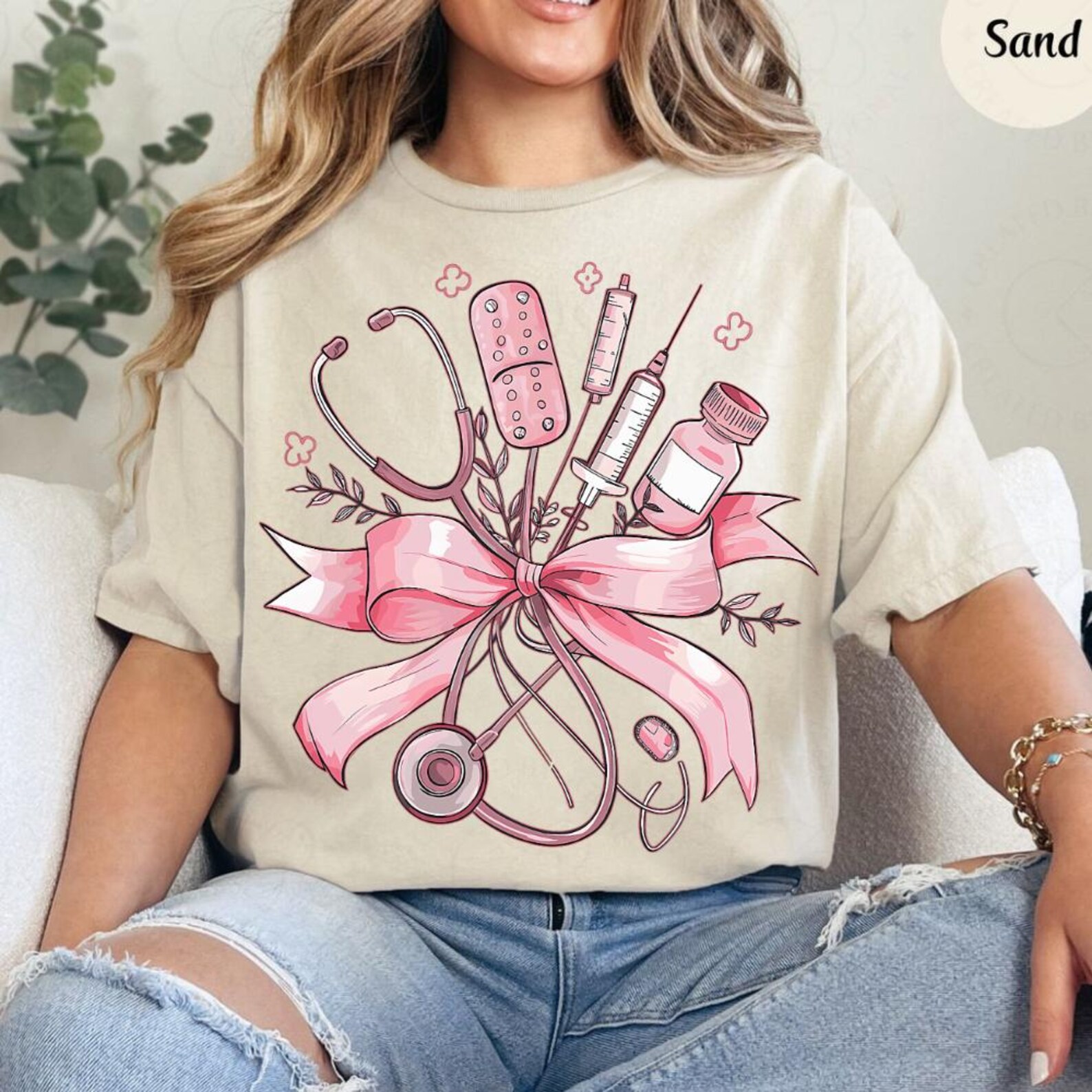 Lazo de enfermera coqueta, transferencia DTF, ropa médica con ...