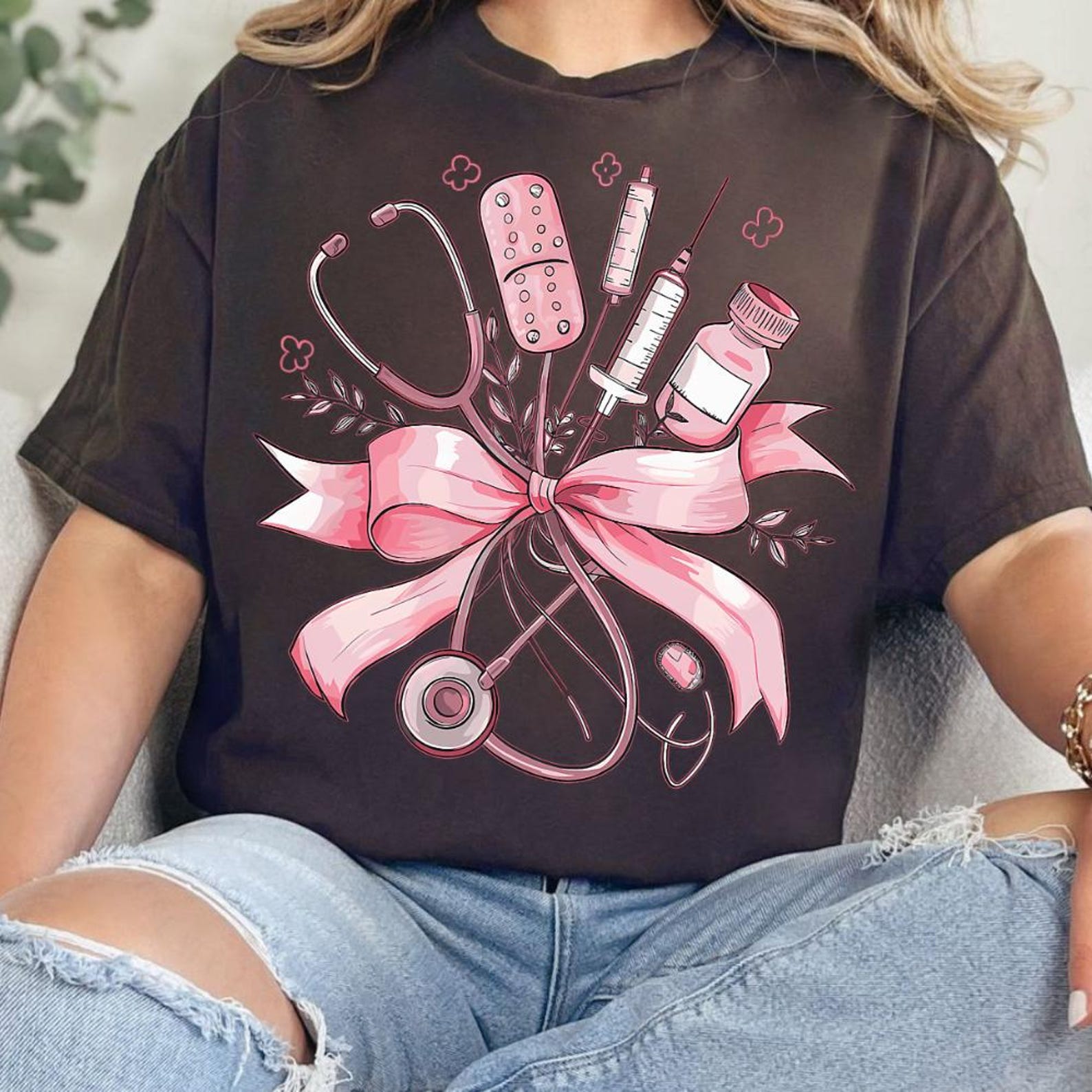 Lazo de enfermera coqueta, transferencia DTF, ropa médica con ...