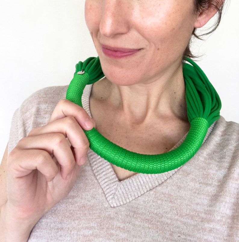 Green Chunky Necklace, Green African Inspired Necklace, Fabric ...