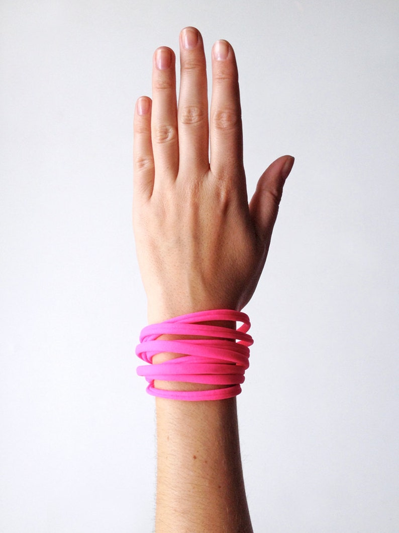 Neon Pink Bracelet, Neon Textile Jewelry, Neon Bangles, Neon Pink ...