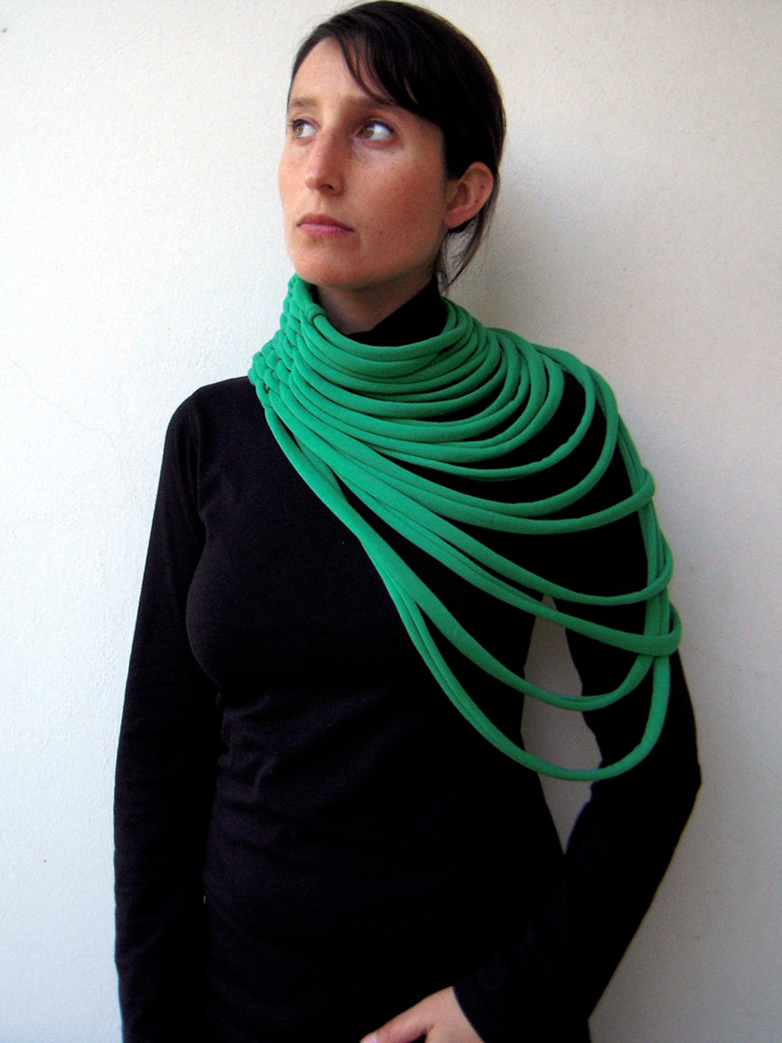 Green Cotton Infinity Scarf, Multistrand Statement Necklace, Long and ...