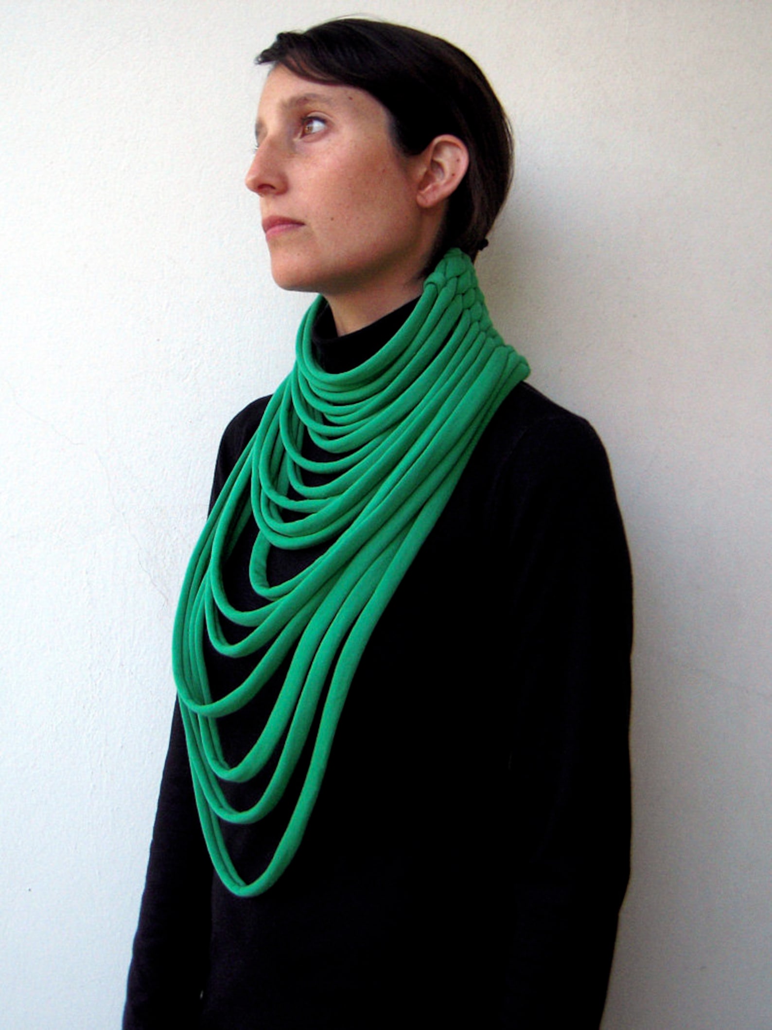 Green Cotton Infinity Scarf, Multistrand Statement Necklace, Long and ...