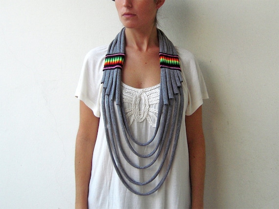 Peruvian Handmade Necklace in Grey Melange Jersey Fabric - Etsy