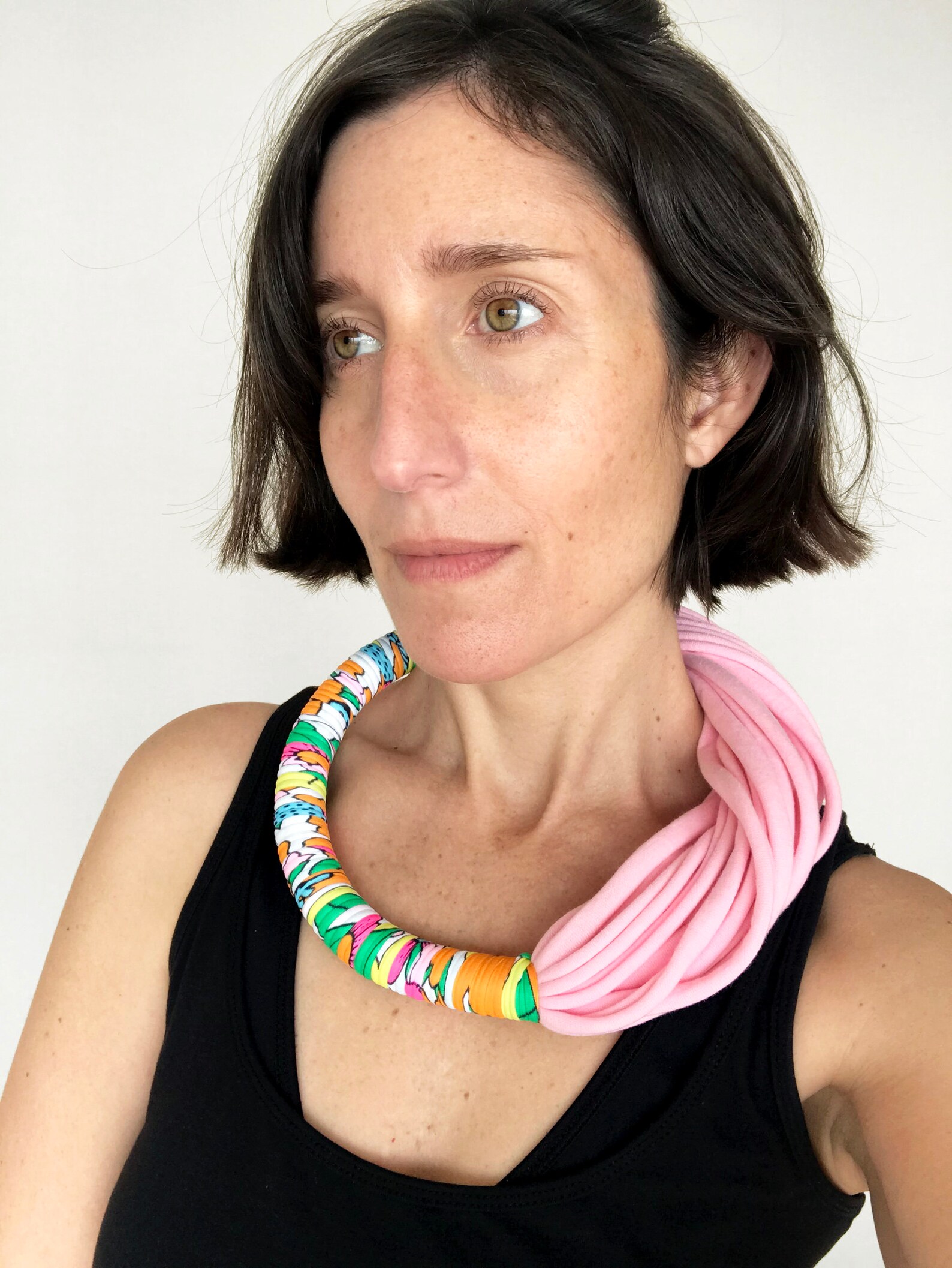 Pastel Pink Statement Choker, Neon Chunky Choker Necklace, Fabric ...