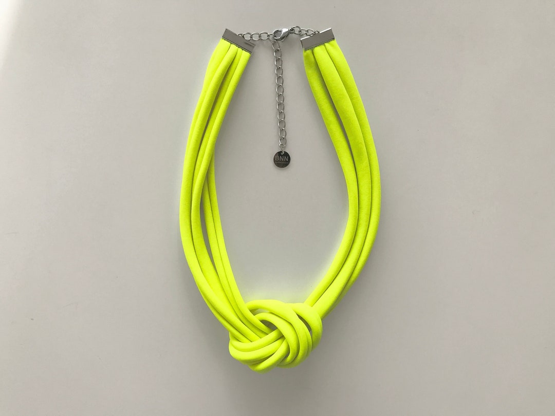 Neon Yellow Knot Necklace, Neon Rope Necklace, Unique Knotted Choker ...