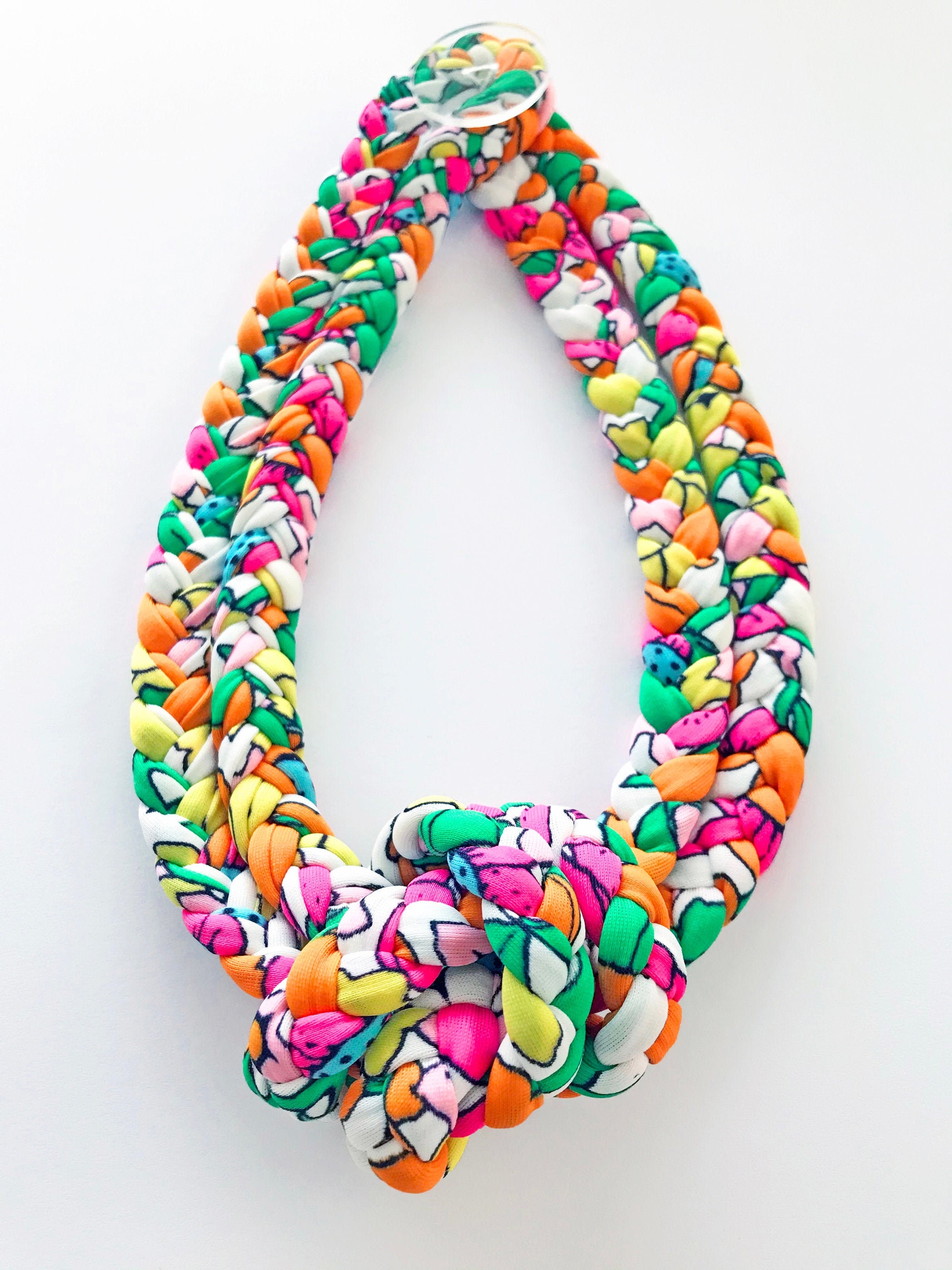 Chunky statement necklace knotted necklace neon fabric | Etsy