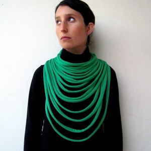 Green Cotton Infinity Scarf, Multistrand Statement Necklace, Long and ...