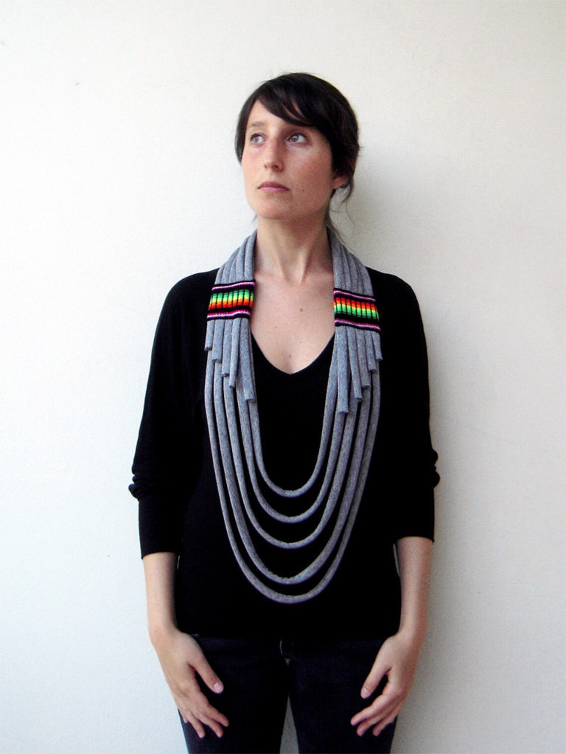 Peruvian Handmade Necklace in Grey Melange Jersey Fabric - Etsy