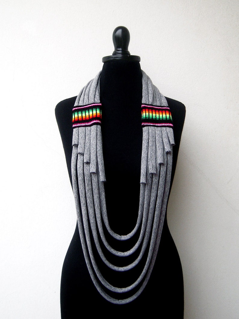 Peruvian Handmade Necklace in Grey Melange Jersey Fabric - Etsy