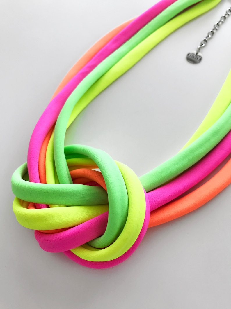 Neon Knot Necklace, Neons Rope Necklace, Unique Knotted Choker Necklace ...