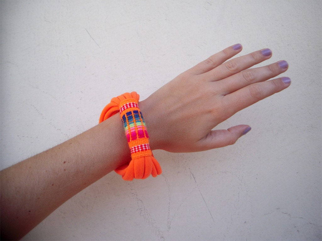 Neon boho bracelet neon orange chunky bracelet peruvian | Etsy