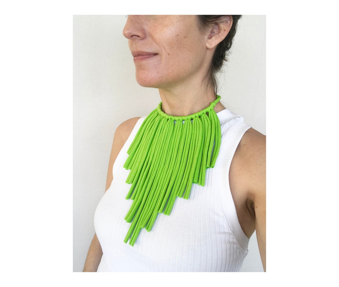 Lime Green Chunky Necklace, Statement Fringes Choker Necklace ...