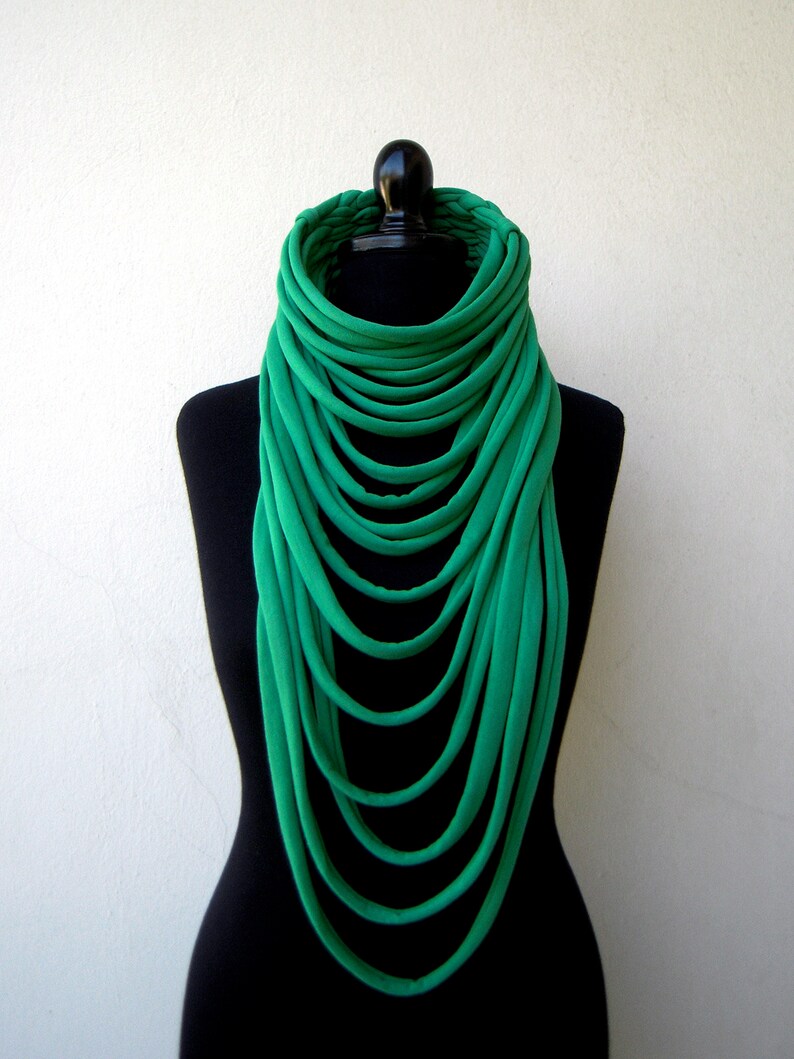 Green Cotton Infinity Scarf, Multistrand Statement Necklace, Long and ...