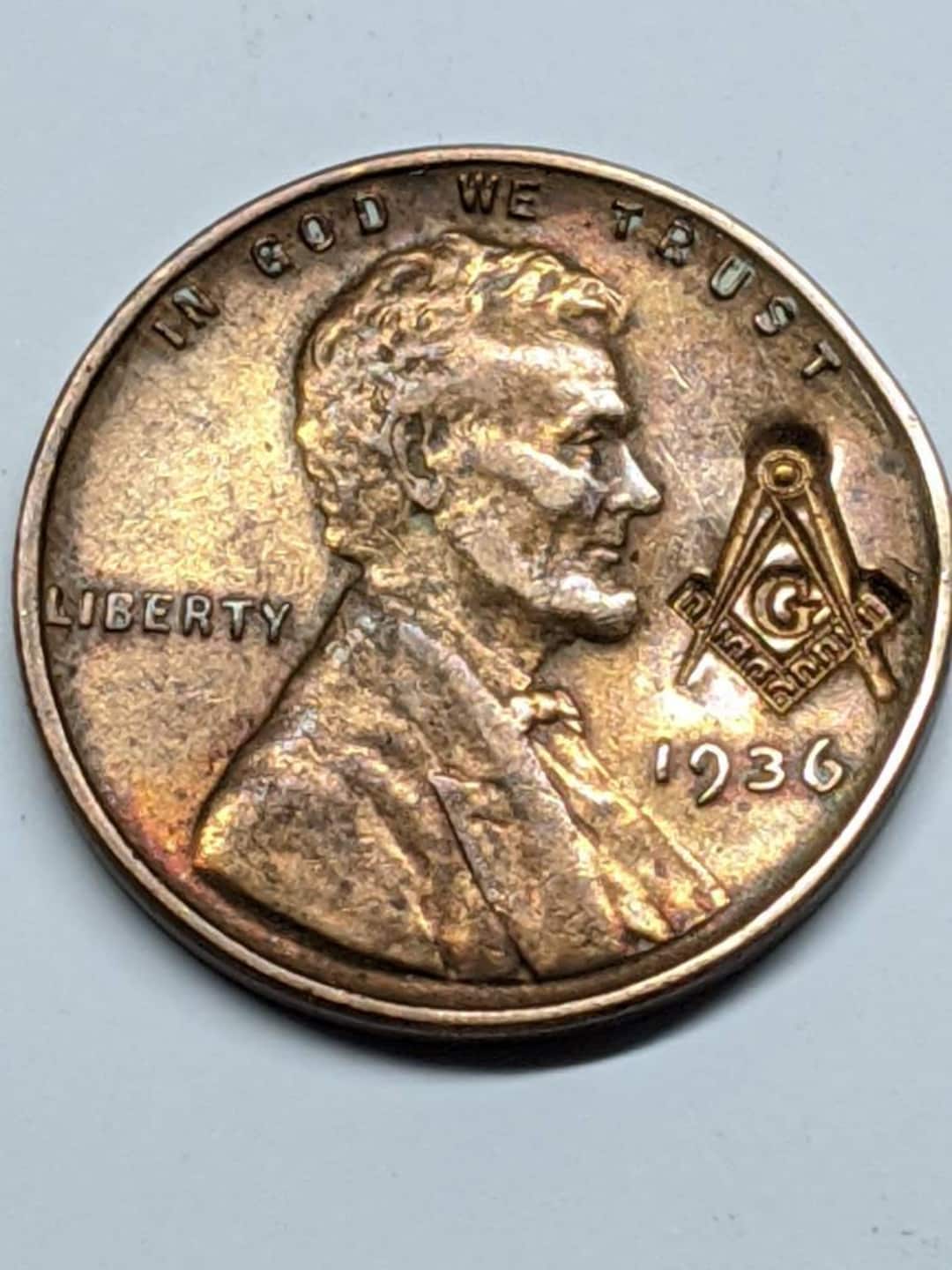 Vintage Lincoln Wheat Cent Penny: Masonic Compass Counterstamp (1930 ...