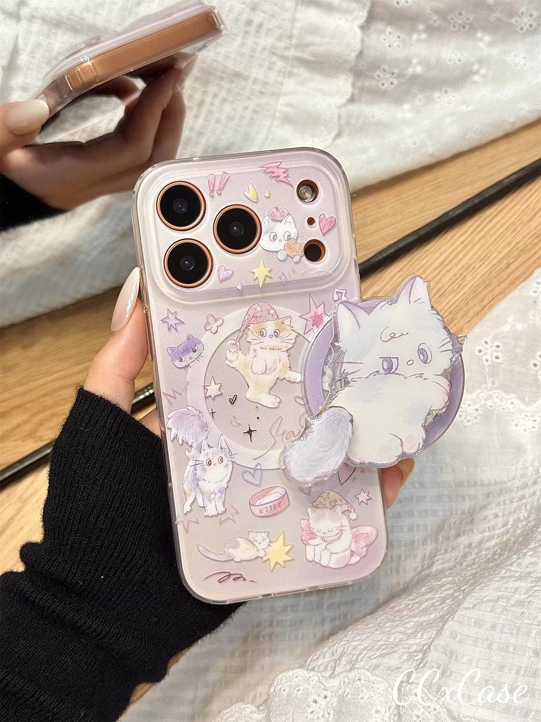 Ins Style Soft Cute Purple Haze Graffiti Cat Wagging Tail Rotating ...