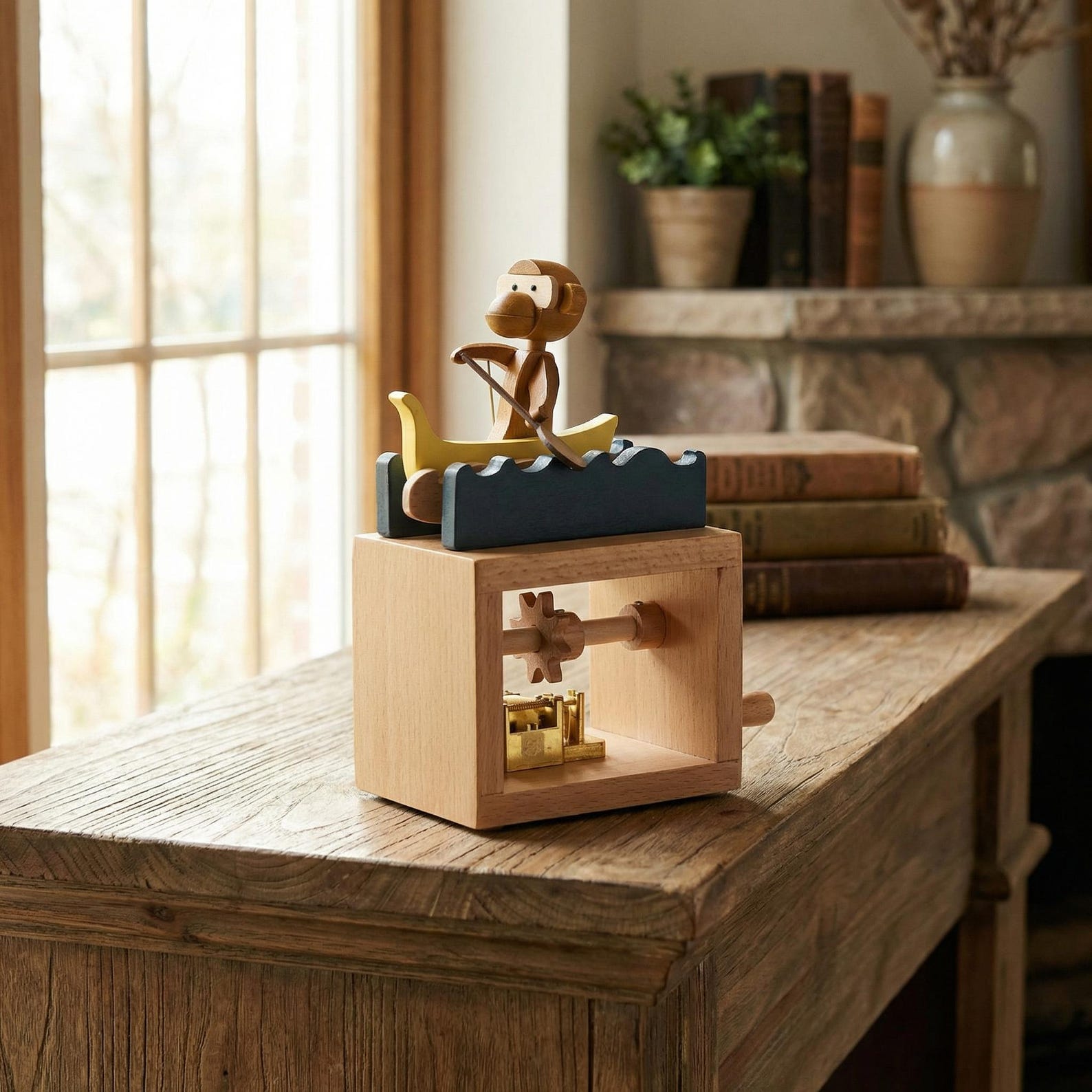 Wooden Cat Hand Crank Music Box, Mechanical Moving Automata - Etsy
