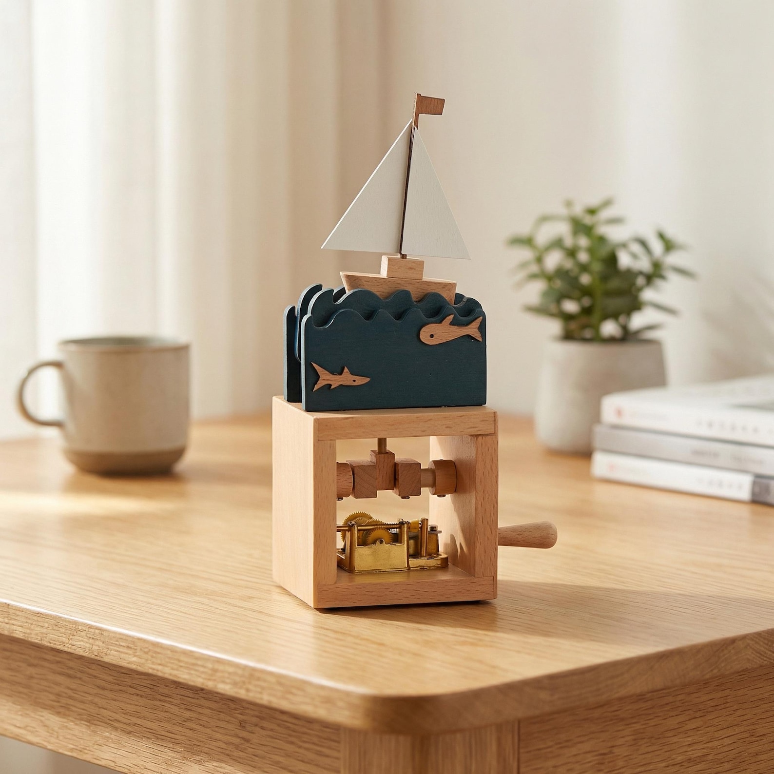 Wooden Cat Hand Crank Music Box, Mechanical Moving Automata - Etsy