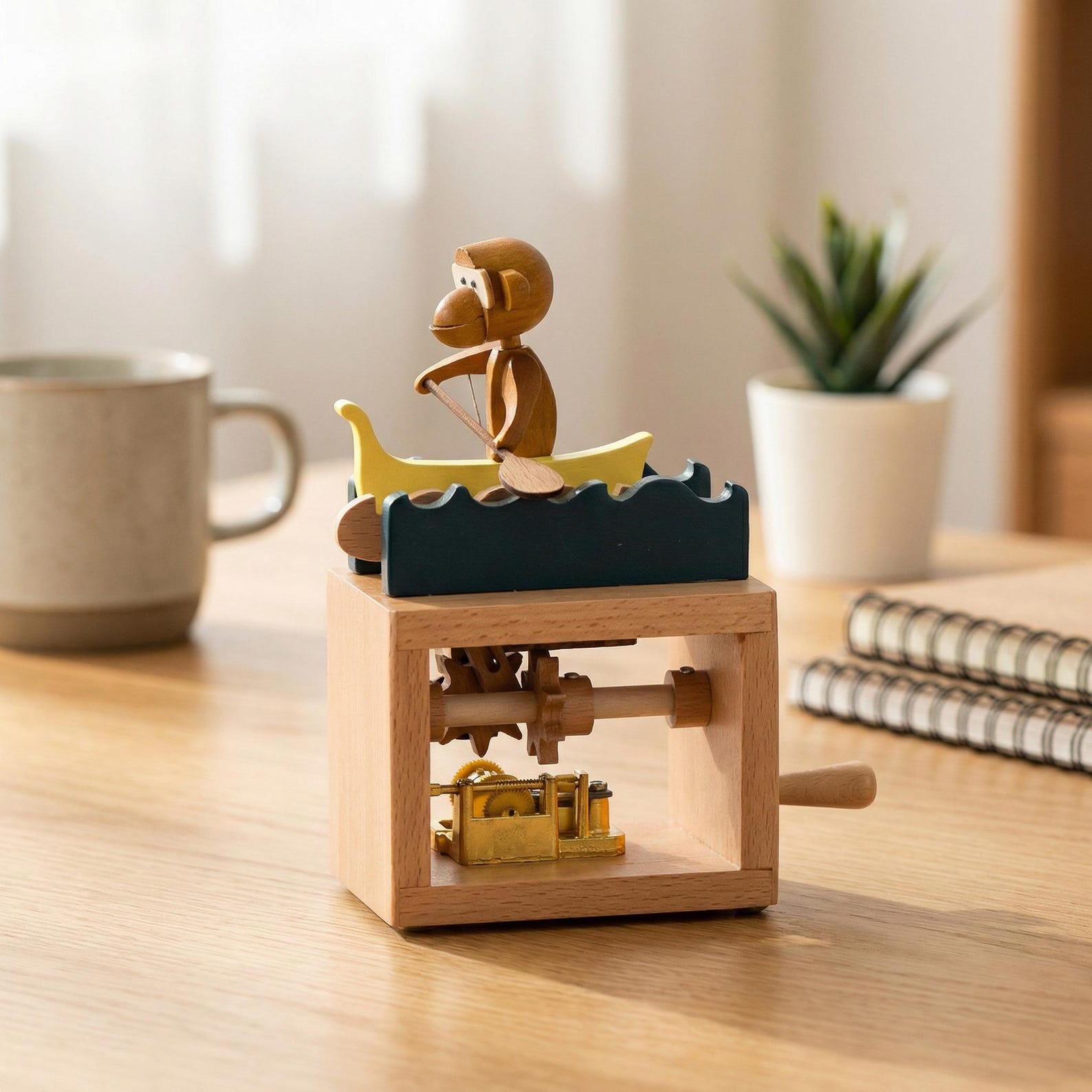 Wooden Cat Hand Crank Music Box, Mechanical Moving Automata - Etsy