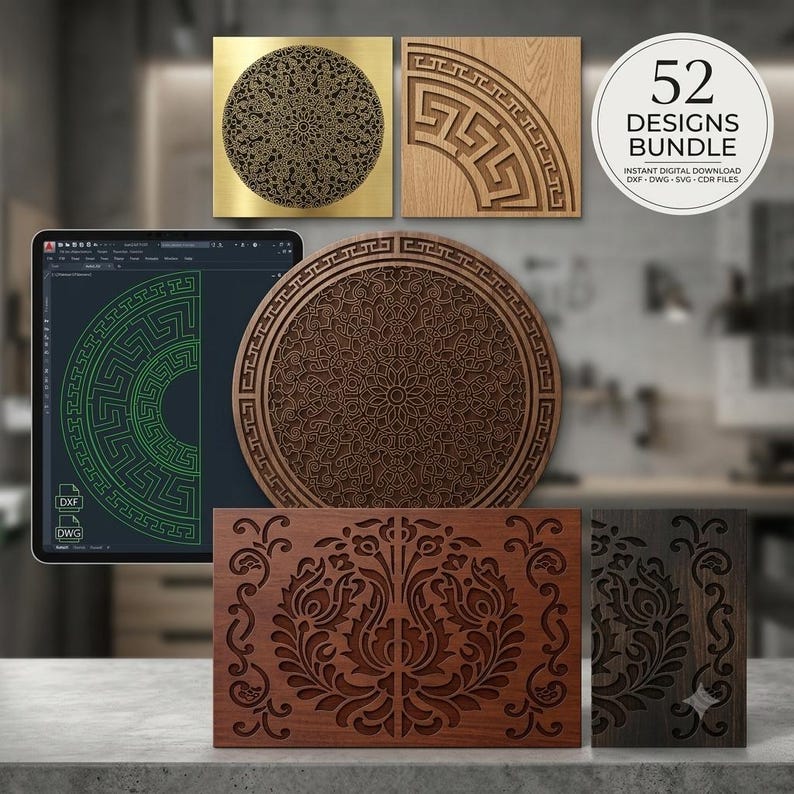 52 Round Mandala CNC DXF Files | Laser Cutting Machine Designs (digital ...