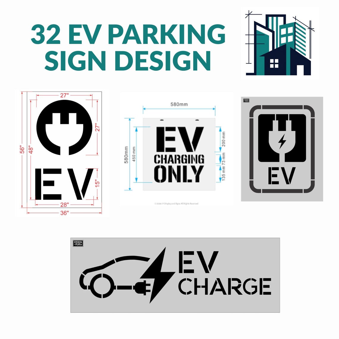 32 EV Charging Station Sign CAD Blocks | Pavement & Bollard Stencils ...