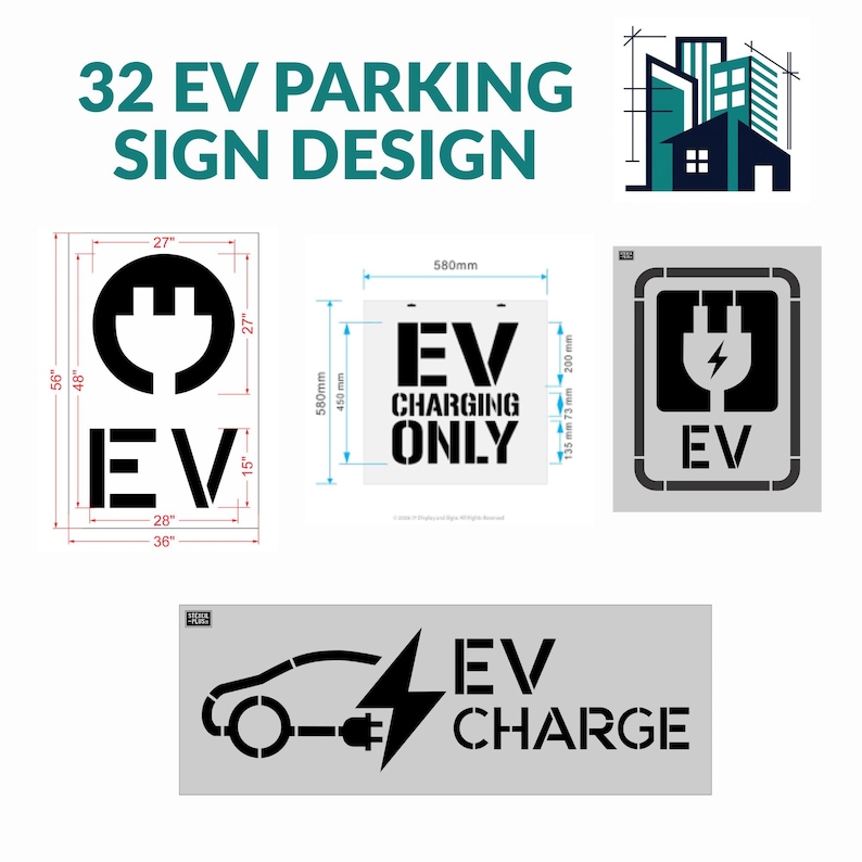 32 EV Charging Station Sign CAD Blocks | Pavement & Bollard Stencils ...
