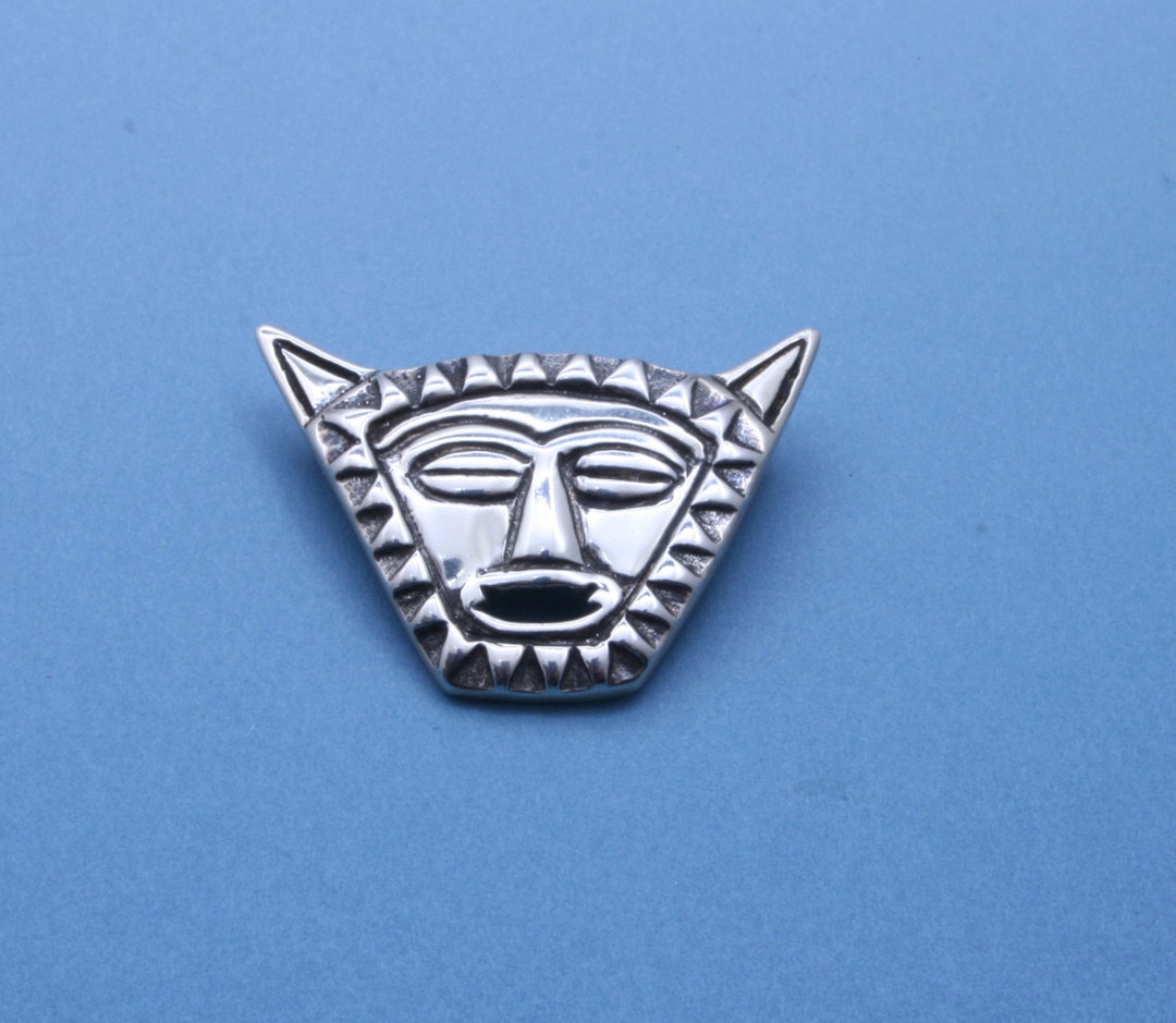 African Cat Mask Sterling Silver Pin - Etsy