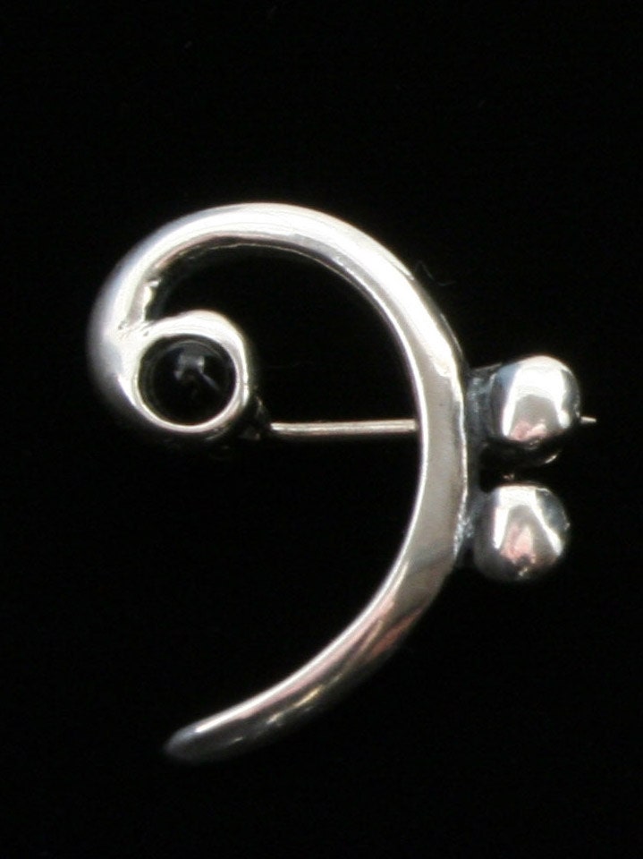 Bass Clef Pin Sterling Silver With Stone - Etsy