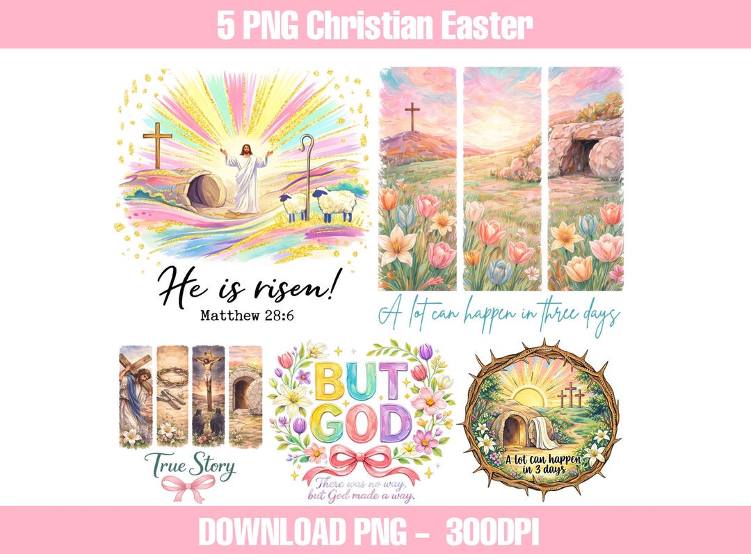 Christian Easter PNG Bundle, He is Risen PNG, Religious Easter Clipart ...