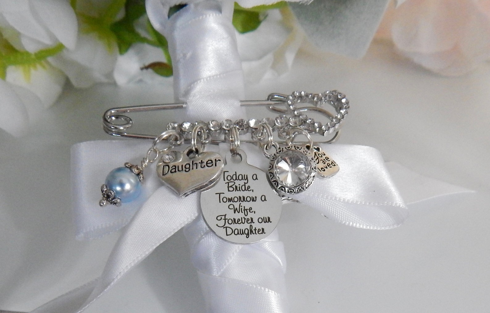 Crystal Diamond Engraved Bridal Pin, Bridal Bouquet Charm, Bling ...