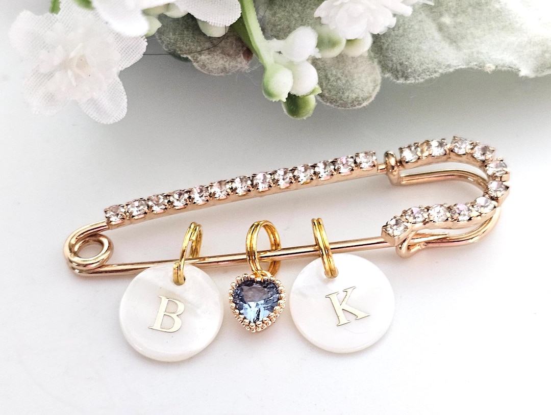 Personalized Something Blue Bridal Pin Bridal Bouquet Charm Rhinestone ...