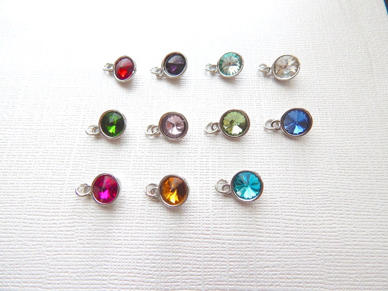 ADD a Birthstone CHARM, Round Crystal Birth Month Charms, Garnet ...