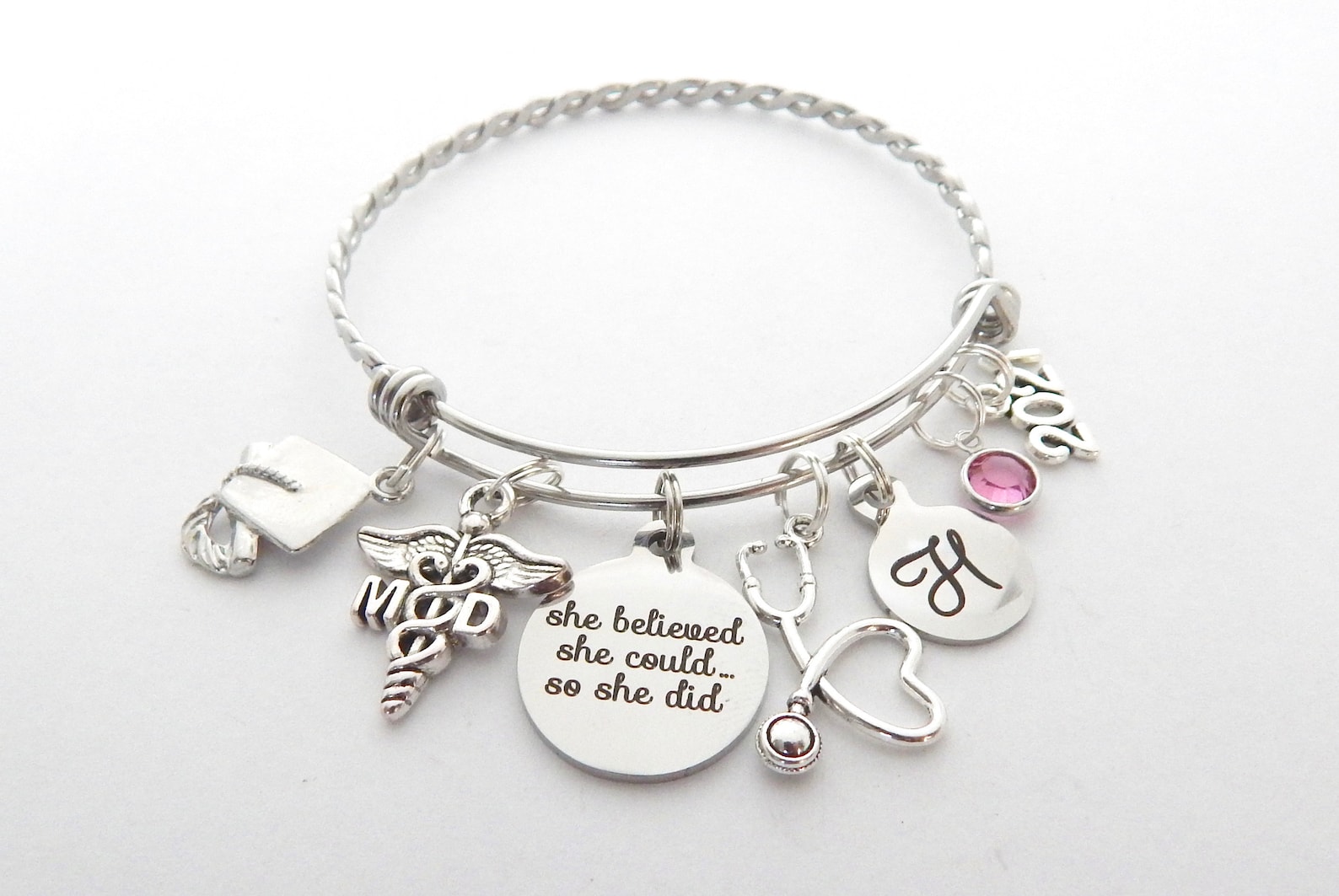 Medical Doctor Graduation Gift, MD Caduceus Bracelet, Graduate Jewelry ...