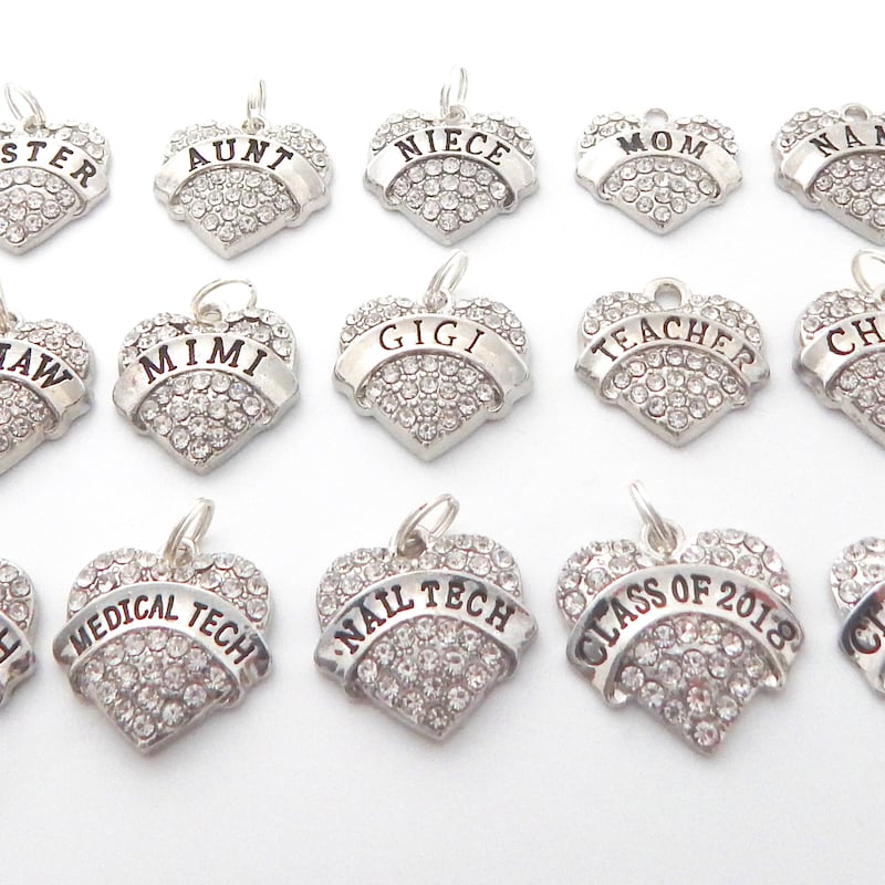 Rhinestone Heart Charm - Etsy