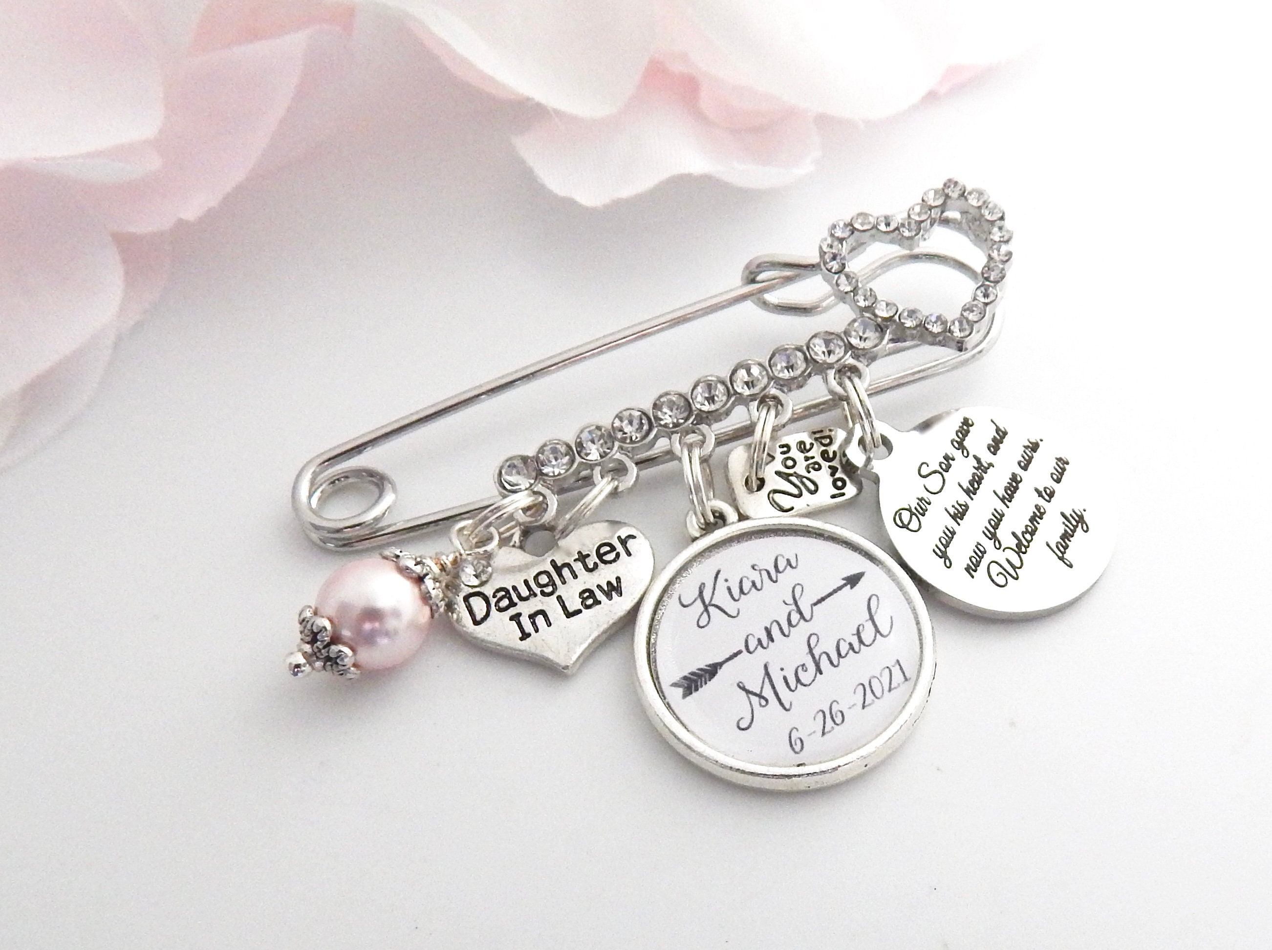 Personalized Bridal Pin, Bridal Bouquet Charm, Rhinestone Wedding Charm ...