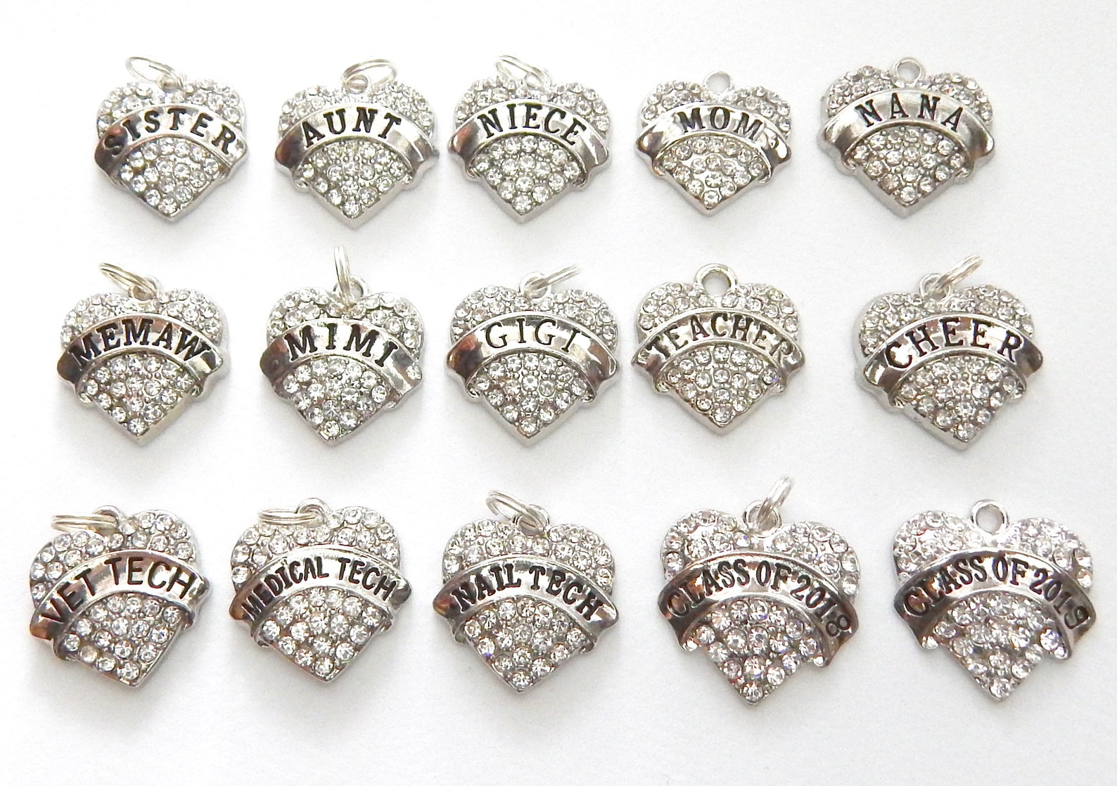 Add a Charm Rhinestone Heart Charms Crystal Charms Sister | Etsy