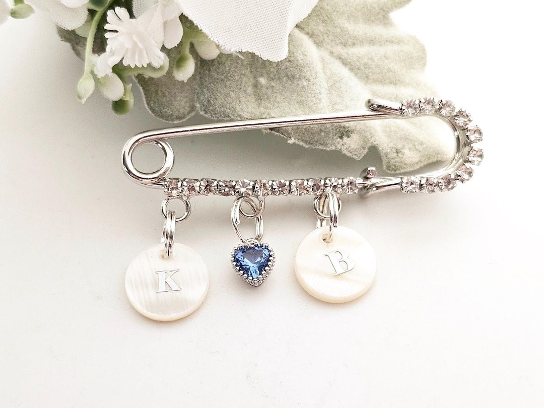 Engraved Something Blue Bridal Pin Bridal Bouquet Charm Rhinestone ...