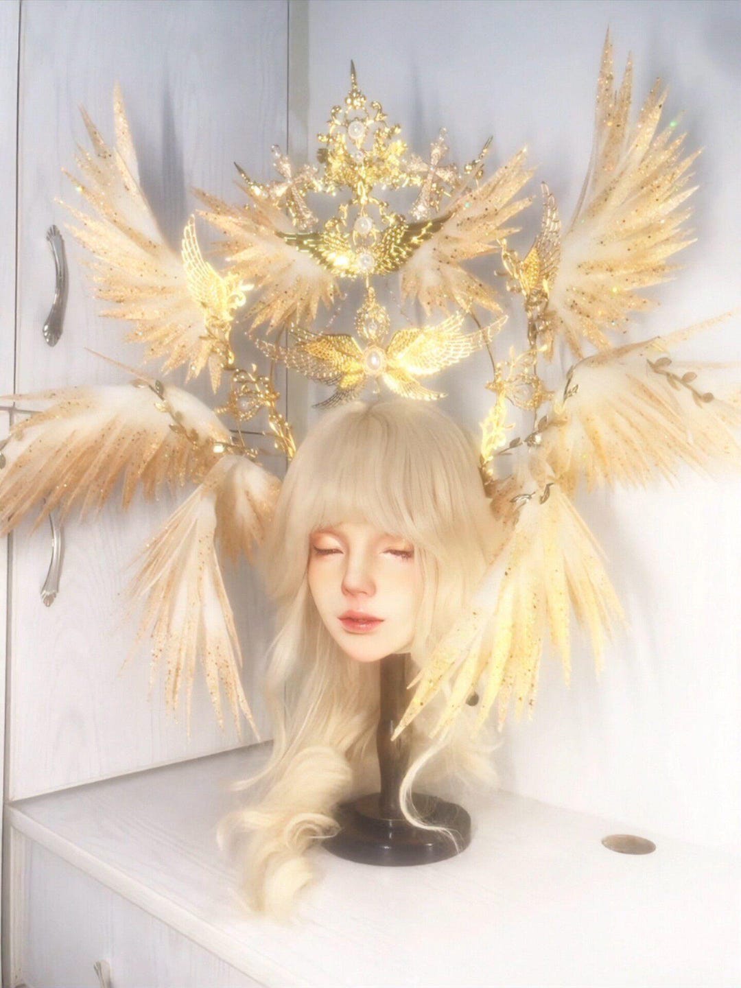 Golden Angel Wing Crown Headpiece, Baroque Feather Halo Headdress ...