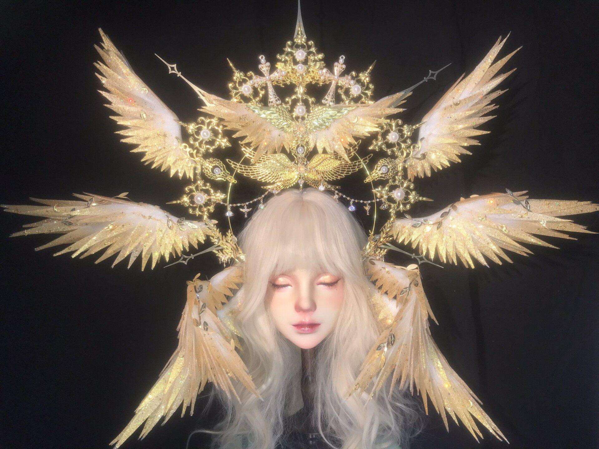 Golden Angel Wing Crown Headpiece, Baroque Celestial Halo Headband - Etsy