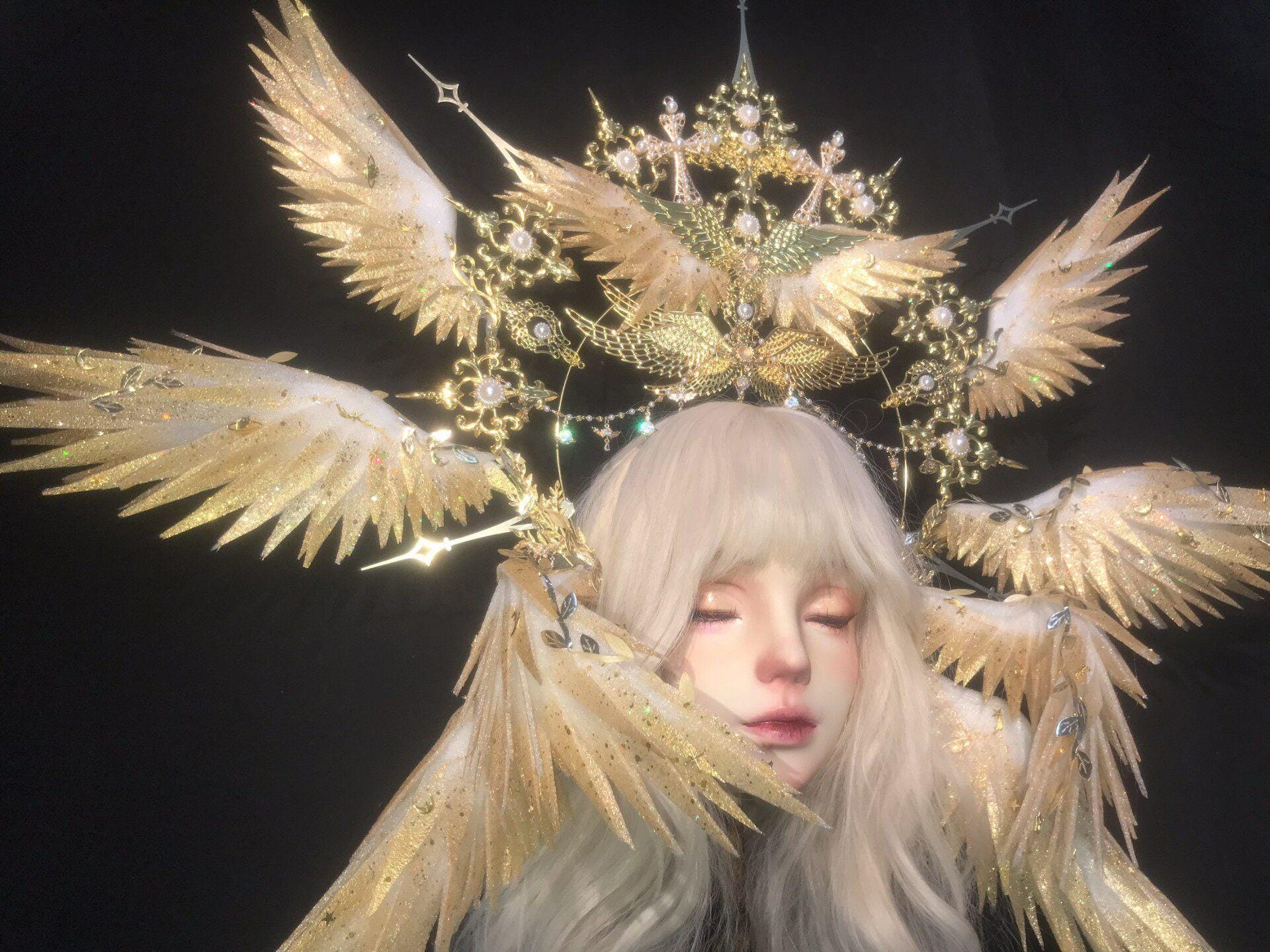 Golden Angel Wing Crown Headpiece, Baroque Celestial Halo Headband - Etsy