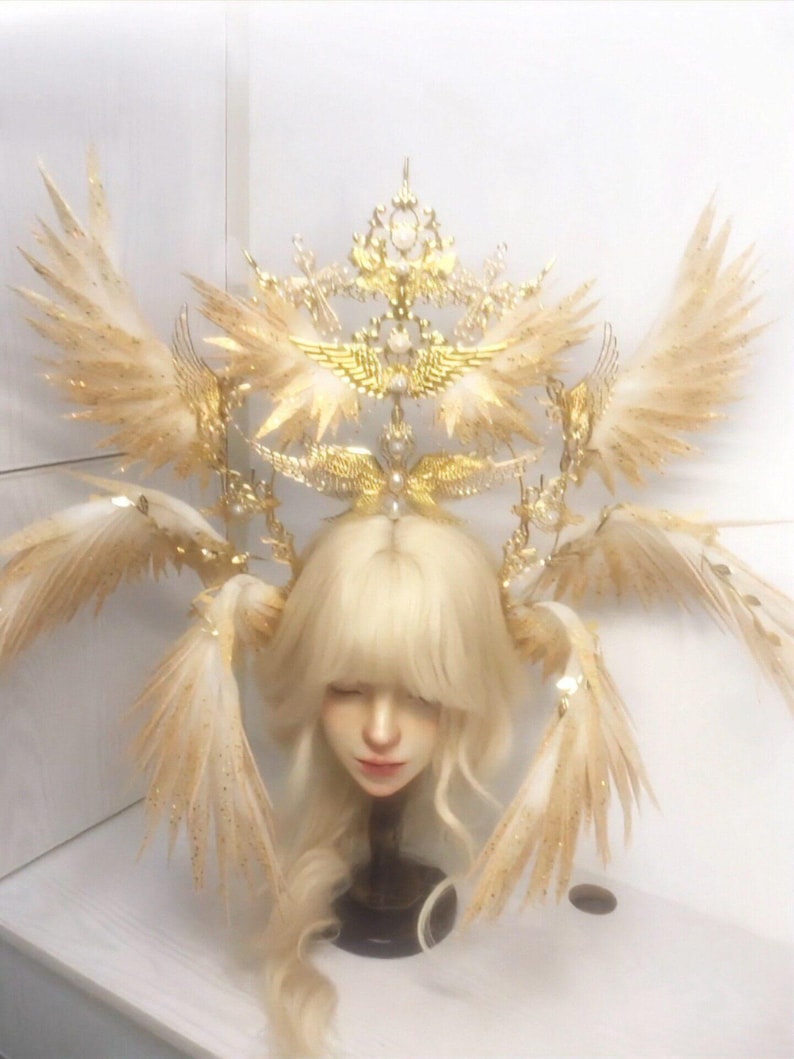 Golden Angel Wing Crown Headpiece, Baroque Feather Halo Headdress ...